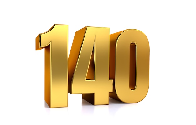 Cento e quarenta ilustração 3d número dourado 140 em fundo branco e ... Cento e quarenta ilustração 3d número dourado 140 em fundo branco e ...