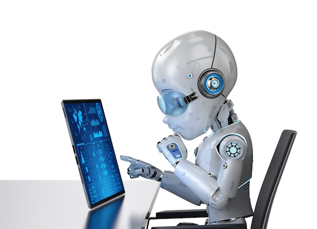 Conceito de trabalhador de escritório de automação com renderização em ... Conceito de trabalhador de escritório de automação com renderização em ...