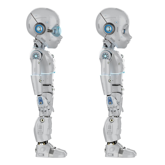 Robô fofo de renderização em 3d ou robô de inteligência artificial com ... Robô fofo de renderização em 3d ou robô de inteligência artificial com ...