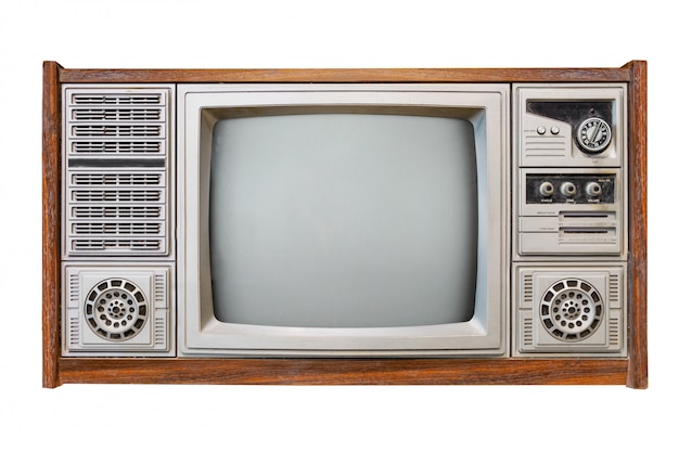 Televisão de caixa de madeira antiga isolada no branco com traçado de ... Televisão de caixa de madeira antiga isolada no branco com traçado de ...