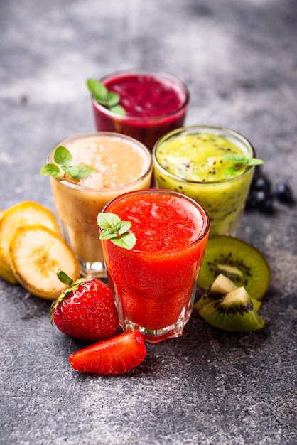Premium Photo | Assortment of various healthy smoothies Premium Photo | Assortment of various healthy smoothies