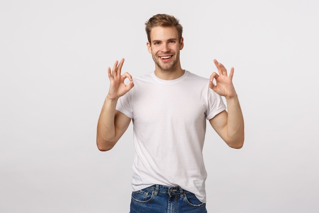 Premium Photo Attractive Blond Bearded Man In White T Shirt Giving
