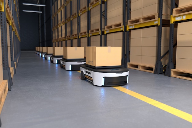 Premium Photo | Autonomous robot transportation in warehouses Premium Photo | Autonomous robot transportation in warehouses