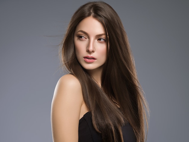 Premium Photo Beautiful Hair Woman Long Brunette Hair Beuty Skin Make