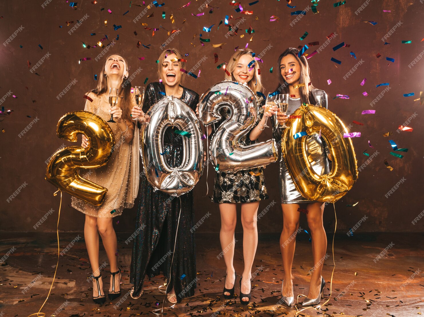 Free Photo Beautiful Women Celebrating New Yearhappy Gorgeous Girls In Stylish Sexy Party Dresses
