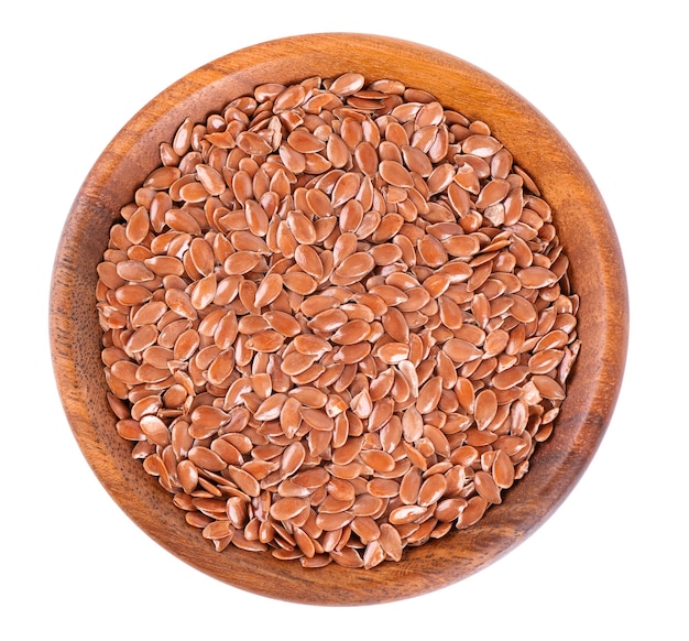 Premium Photo Brown Flax Seeds In Wooden Bowl Isolated On White