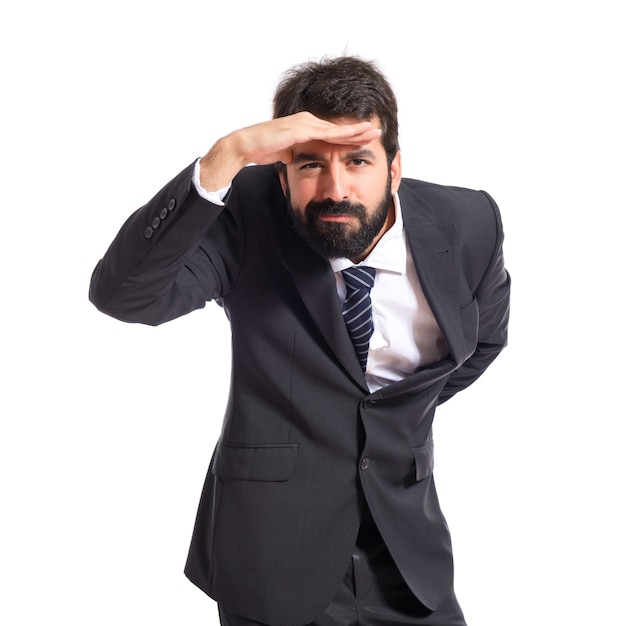 Free Photo | Businessman showing something over white background Free Photo | Businessman showing something over white background