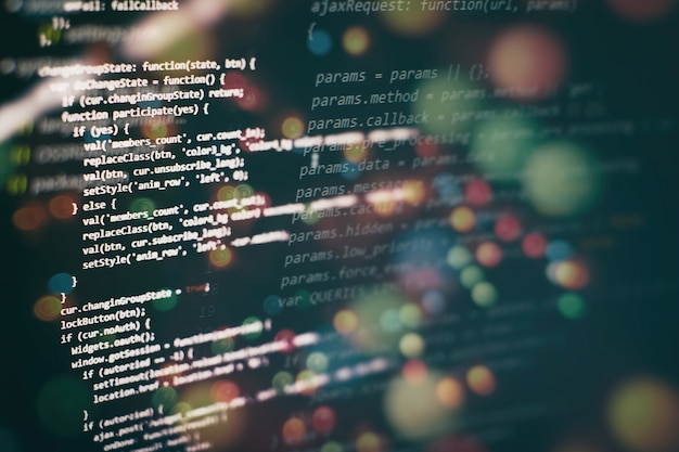 Premium Photo | Closeup developing programming and coding technologies ...