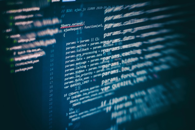 Premium Photo | Closeup developing programming and coding technologies ...