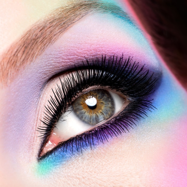 Free Photo Closeup Woman Eyes With Beautiful Fashion Bright Blue Makeup