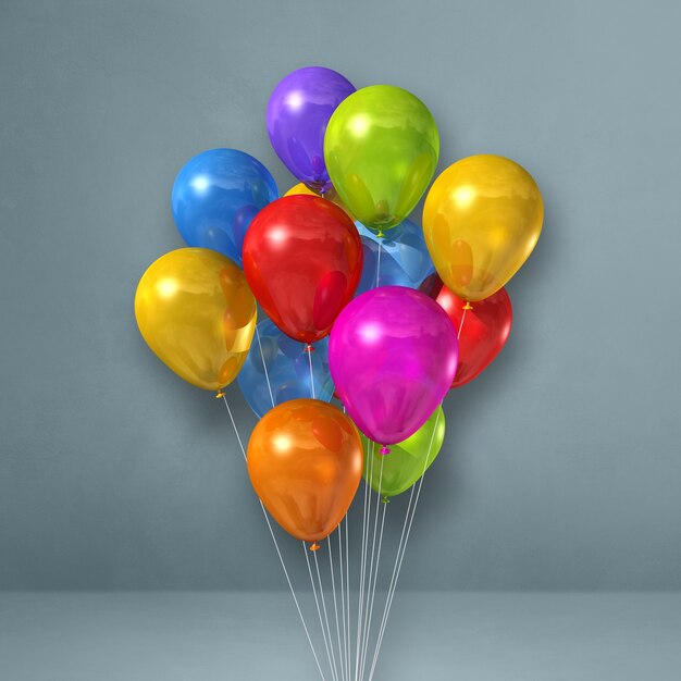 Premium Photo Colorful Balloons Bunch On A Grey Wall 3d Render