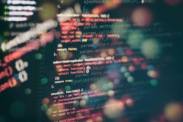 Premium Photo | Css, javascript and html usage. monitor closeup of function source code ...