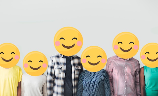 Diverse group of people with happy emoji faces Photo | Premium Download Diverse group of people with happy emoji faces Photo | Premium Download