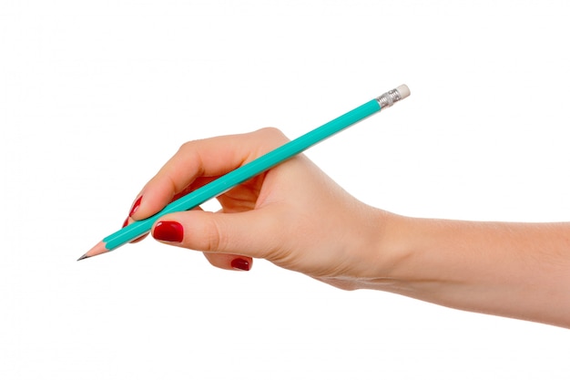 Female hand holding pencil isolated on white | Premium Photo Female hand holding pencil isolated on white | Premium Photo