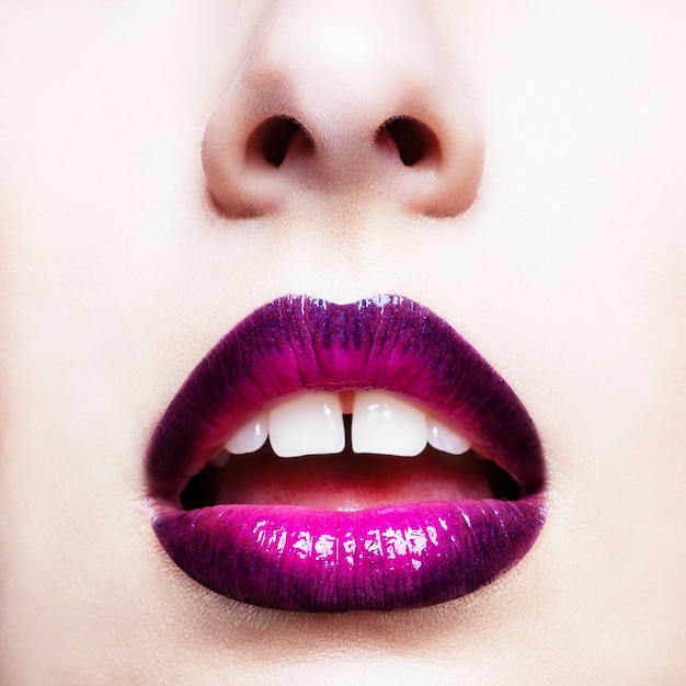 Premium Photo Glamour Red Gloss Lips With Sensuality Gesture