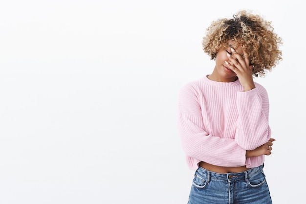 Free Photo God Not Again Ashamed And Tired Young Woman With Curly