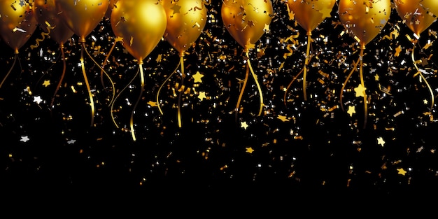 Premium Photo Gold Balloon And Foil Confetti Falling On Black