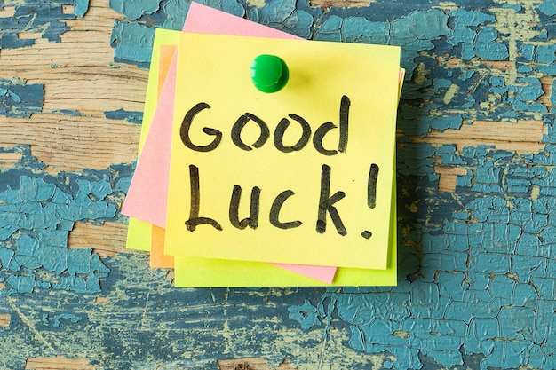 Premium Photo | Good luck text written on sticky note Premium Photo | Good luck text written on sticky note