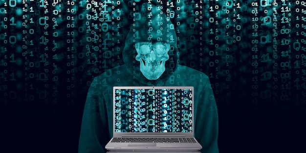 Premium Photo Hacker In Black Hood On Binary Background Code Containing A Binary Stream And A
