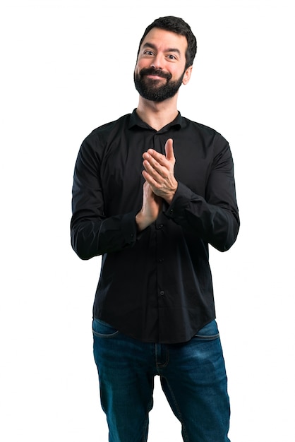 Premium Photo | Handsome man with beard applauding on white background Premium Photo | Handsome man with beard applauding on white background