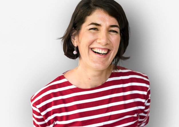 Premium Photo | Happiness woman smiling casual studio portrait Premium Photo | Happiness woman smiling casual studio portrait