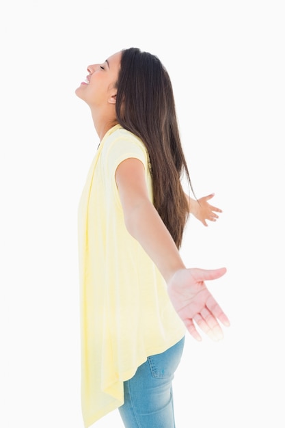 Premium Photo Happy Casual Woman Spreading Her Arms