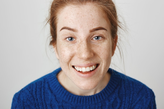 Free Photo Headshot Of Happy Smiling Cute Redhead Girl With Freckles