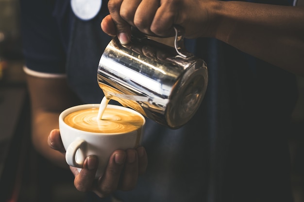 Premium Photo How To Make Latte Art By Barista Focus In Milk And Coffee