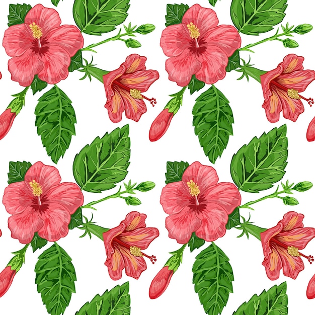 Premium Photo Illustration Of A Seamless Pattern Of Hibiscus Plants