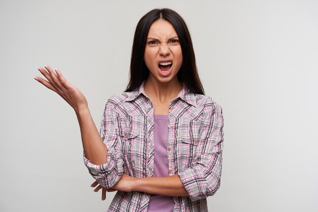 Free Photo Indignant Young Dark Haired Lady With Natural Makeup