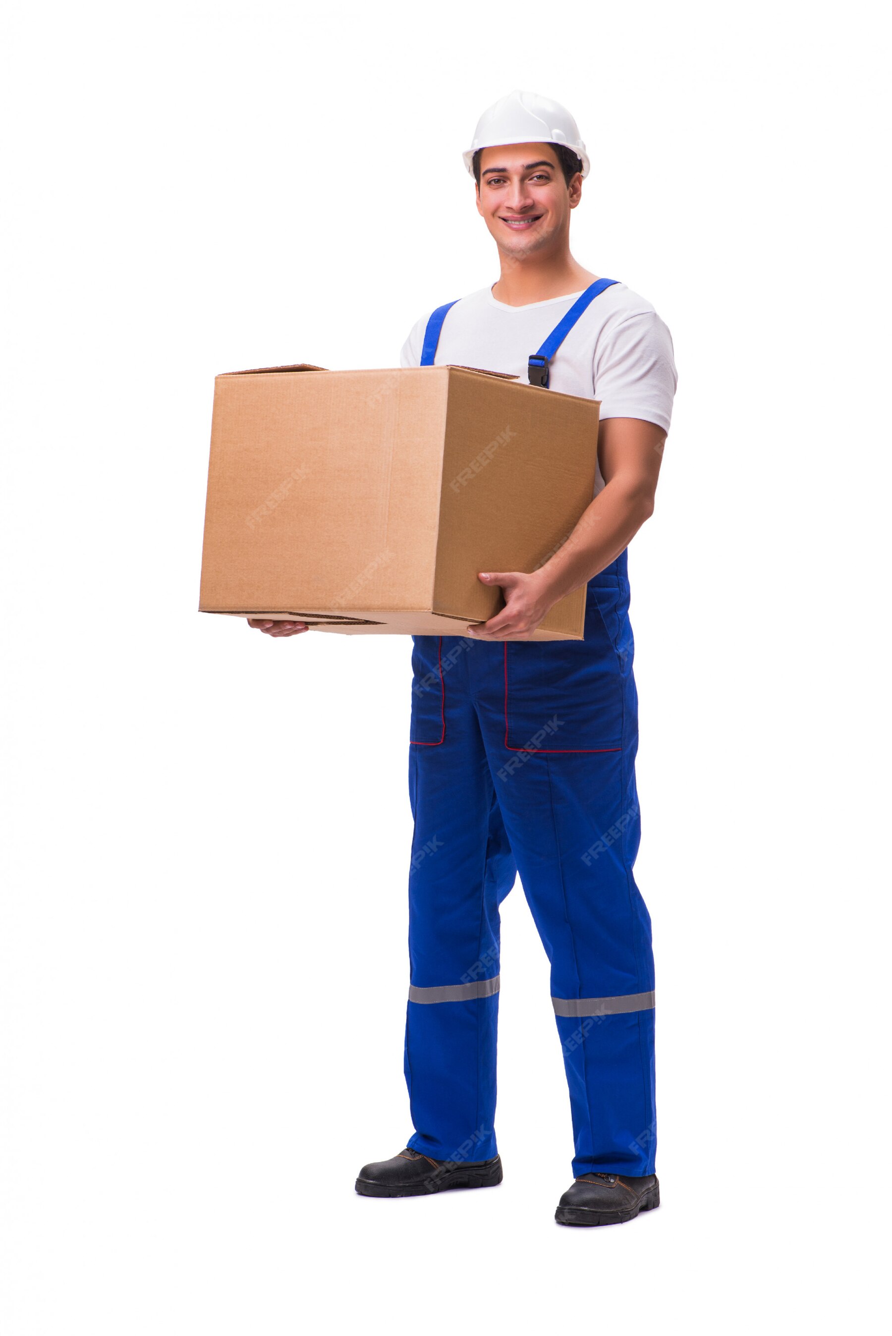 Premium Photo | Man delivering box isolated on white Premium Photo | Man delivering box isolated on white