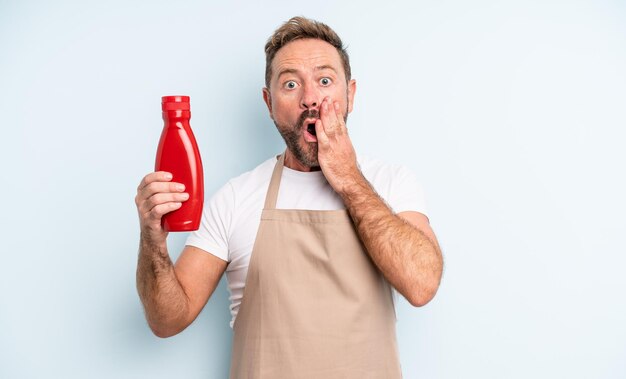 Premium Photo Middle Age Handsome Man Feeling Shocked And Scared Ketchup Concept