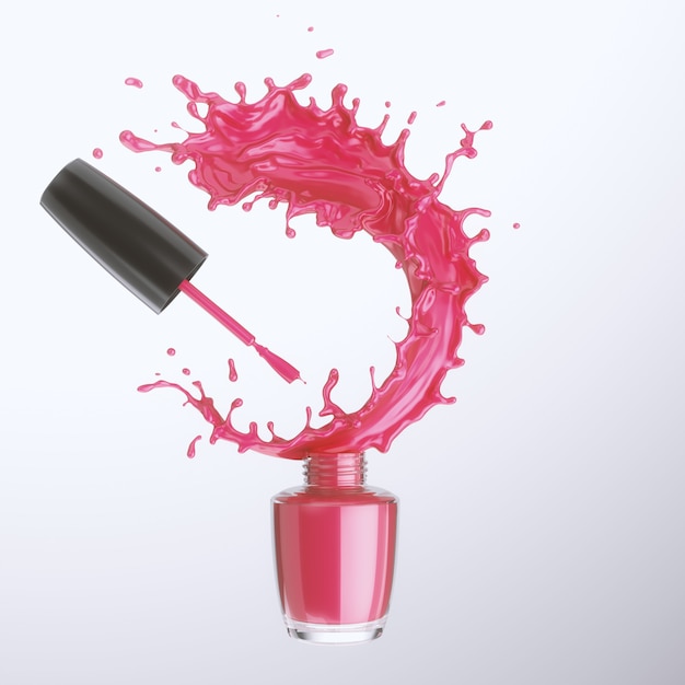 Premium Photo Pink Liquid Nail Polish Splash From Bottle 3d