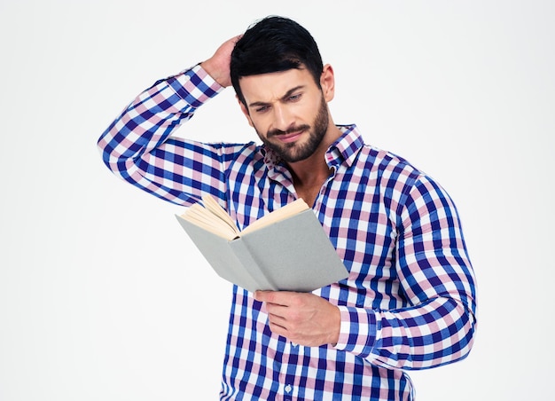 Premium Photo Portrait Of A Casual Man Reading Book Isolated On A