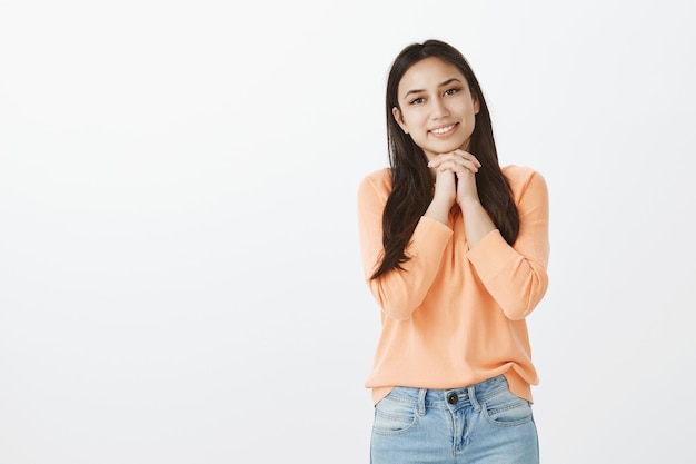 Free Photo Portrait Of Cute Tanned Brunette In Casual Clothes