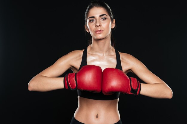 Premium Photo Pretty Young Woman Wearing Boxing Gloves Posing In