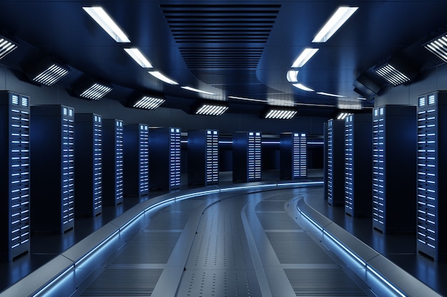 Server room with blue lights | Premium Photo Server room with blue lights | Premium Photo