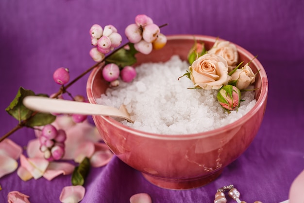 Free Photo Spa Massage Aromatherapy Salt Body Scrub On Purple Issue