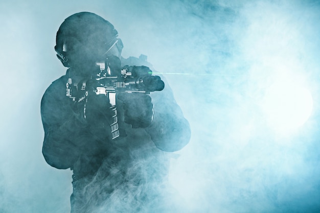 Premium Photo | Swat police operator with sniper rifle Premium Photo | Swat police operator with sniper rifle