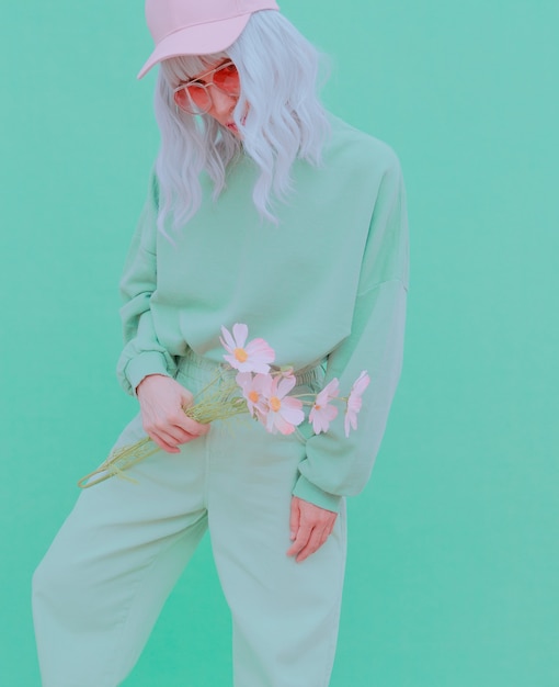 Premium Photo Vanilla Mint Urban Summer Style Girl 90s Aesthetic