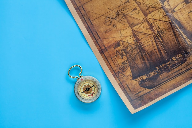 Premium Photo Vintage Compass And Old Sea Map On Color Background