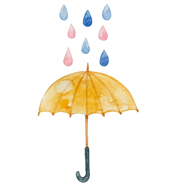 Premium Photo | Watercolor yellow umbrella, rain drops. Premium Photo | Watercolor yellow umbrella, rain drops.