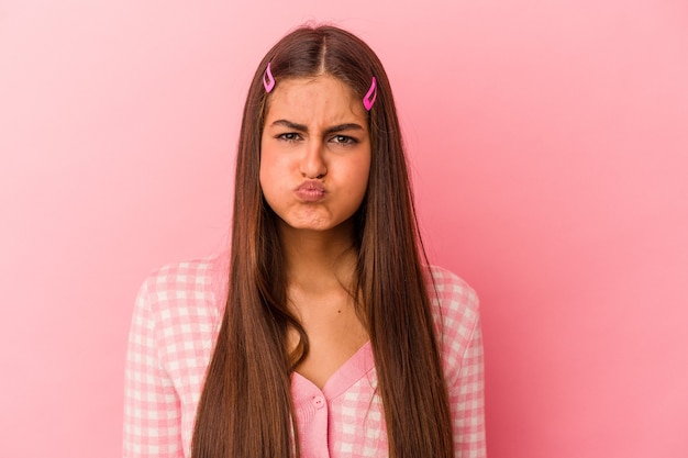 Premium Photo Young Caucasian Woman Isolated On Pink Background Blows