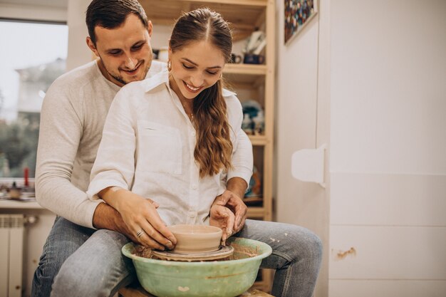 Free Photo Young Couple At A Pottery Class Together