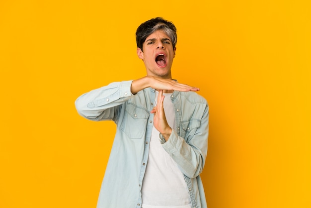 Premium Photo Young Skinny Hispanic Man Showing A Timeout Gesture