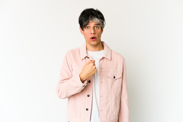 Premium Photo Young Skinny Hispanic Man Surprised Pointing With