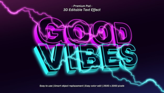 Premium Psd 3d Good Vibes Editable Text Effect