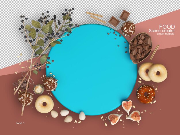 Premium PSD | 3d rendering of various types of food layouts Premium PSD | 3d rendering of various types of food layouts