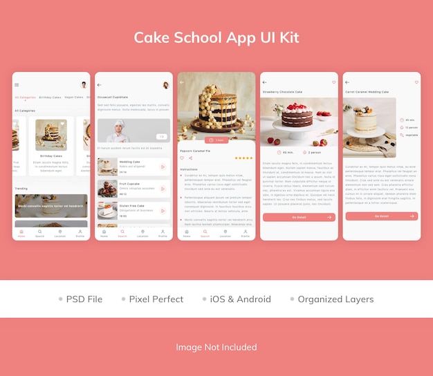 Premium PSD | Cake school app ui kit Premium PSD | Cake school app ui kit