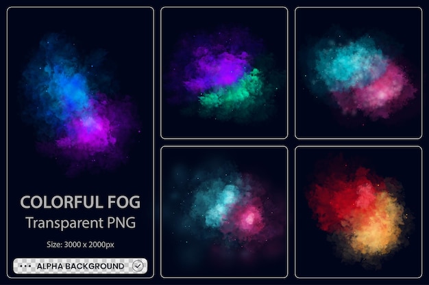 Premium PSD | Colorful fog cloud smoke collection on black background Premium PSD | Colorful fog cloud smoke collection on black background